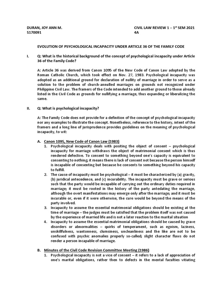 History of Psychological Incapacity | PDF | Marriage | Mental Disorder