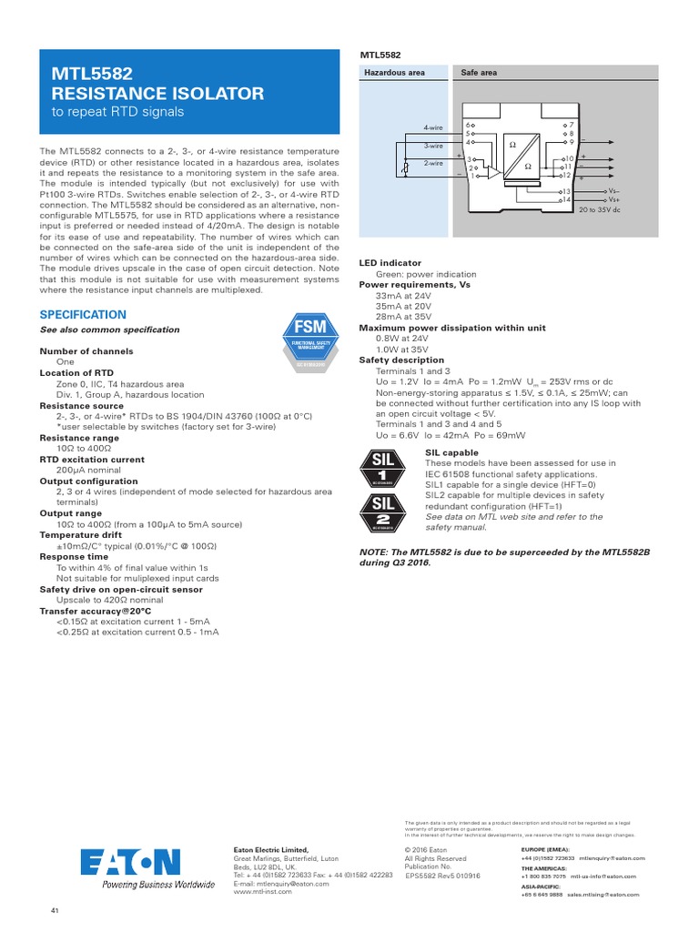 MTL5582 Resistance Isolator: To Repeat RTD Signals | PDF | Equipment ...