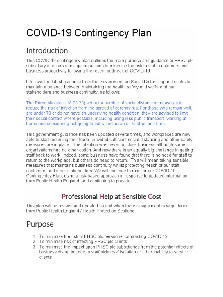Contegency Plan For COVID | PDF | Risk | Health Care