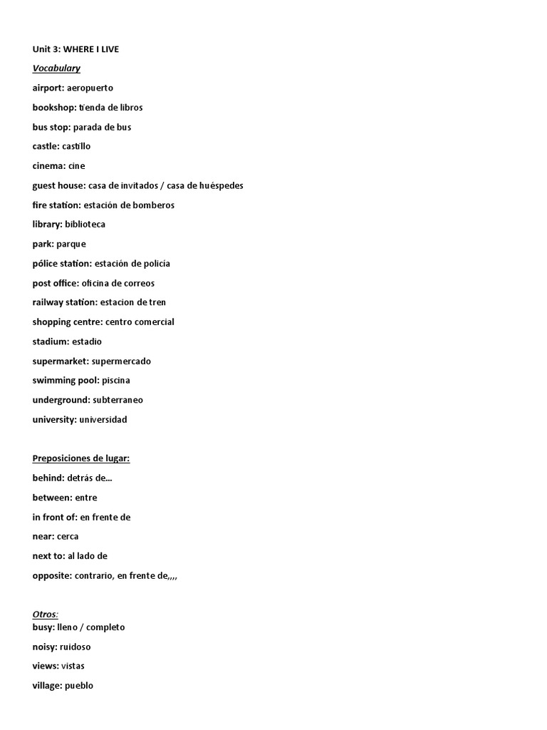 Unit 3 Where I Live | PDF