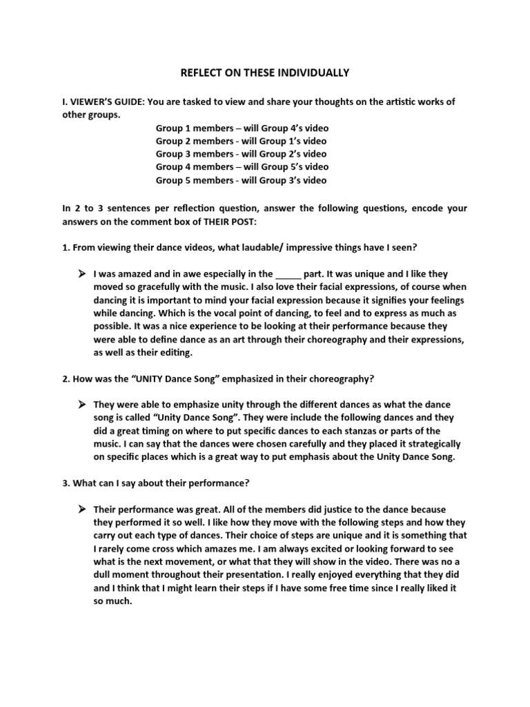 Pf3 Reflection Sheet On Unity Dance | PDF | Dances