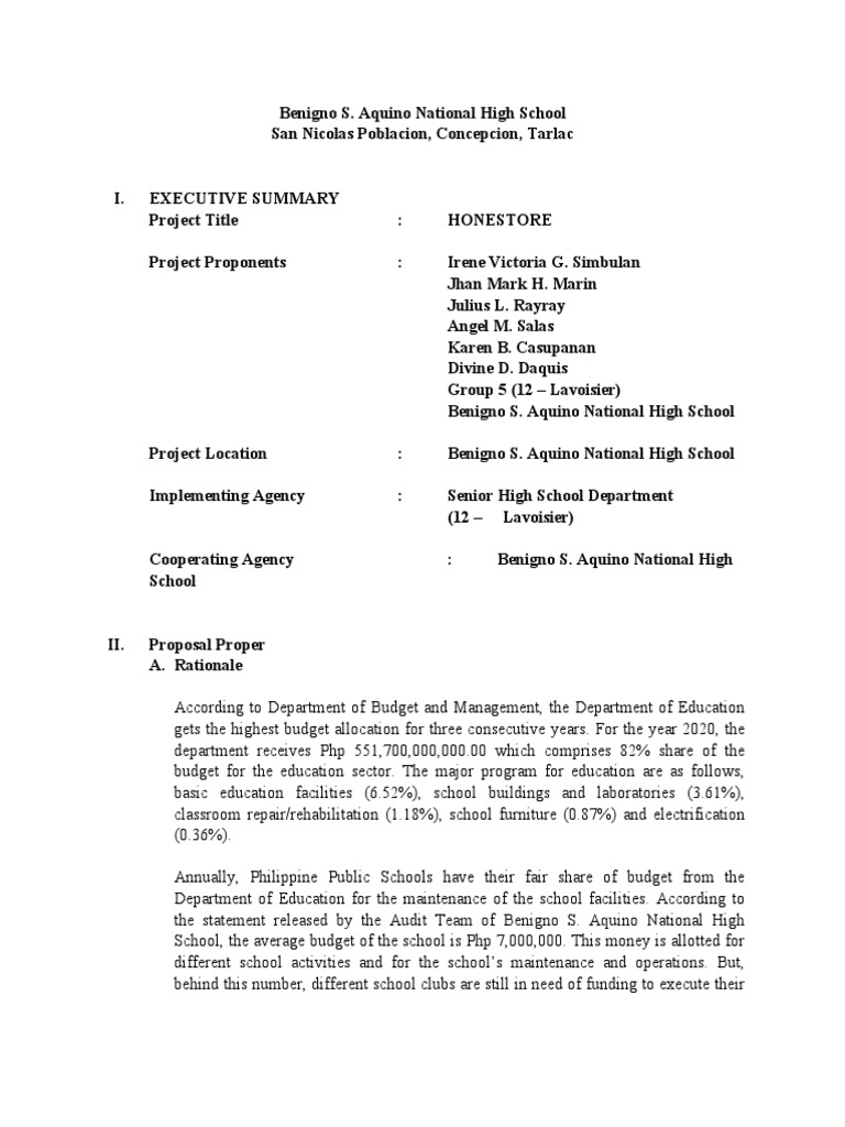 Honesty Store Sample Project Proposal | PDF