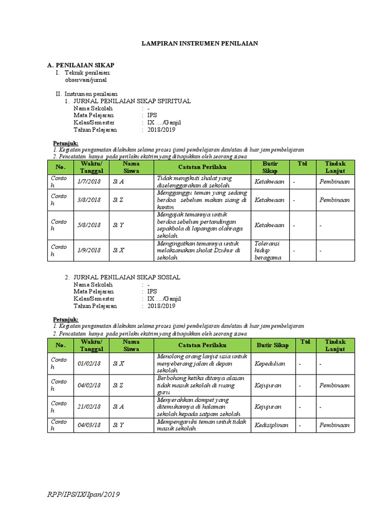 Contoh Instrumen Penilaian | PDF