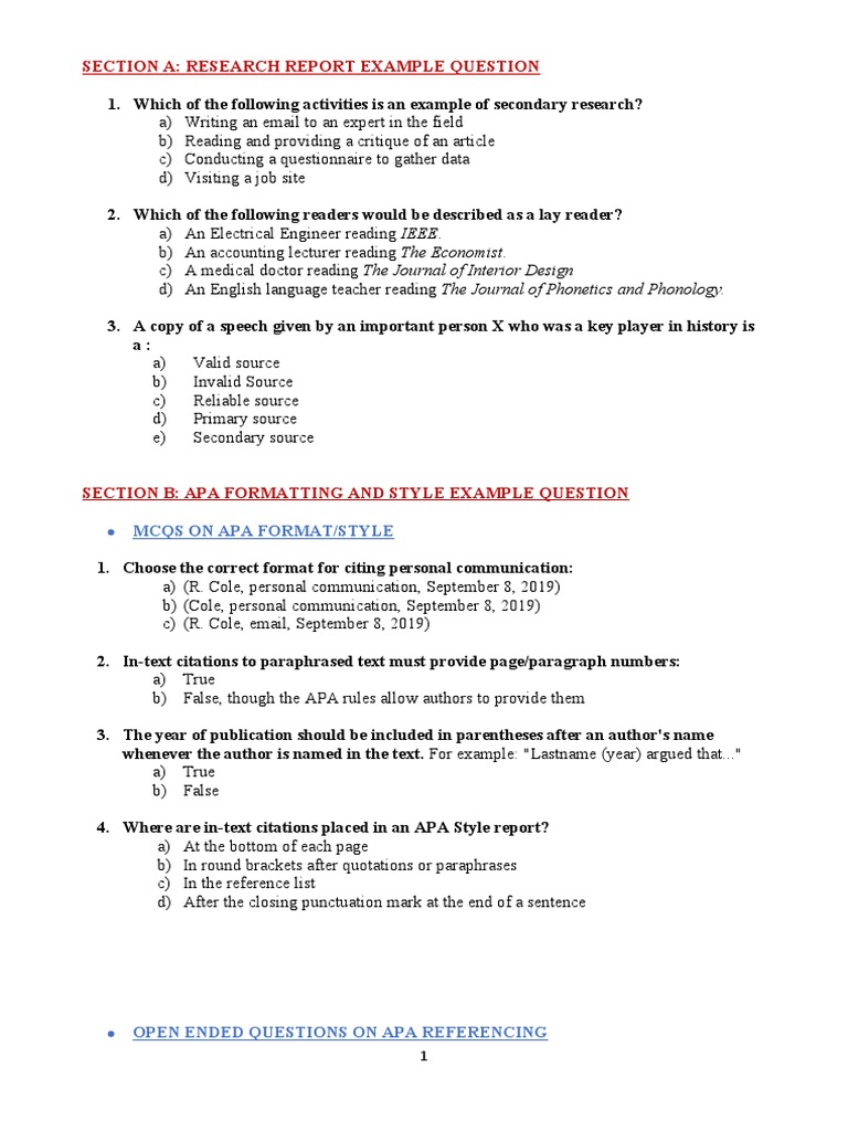 Revision Questions | PDF | Apa Style | Citation
