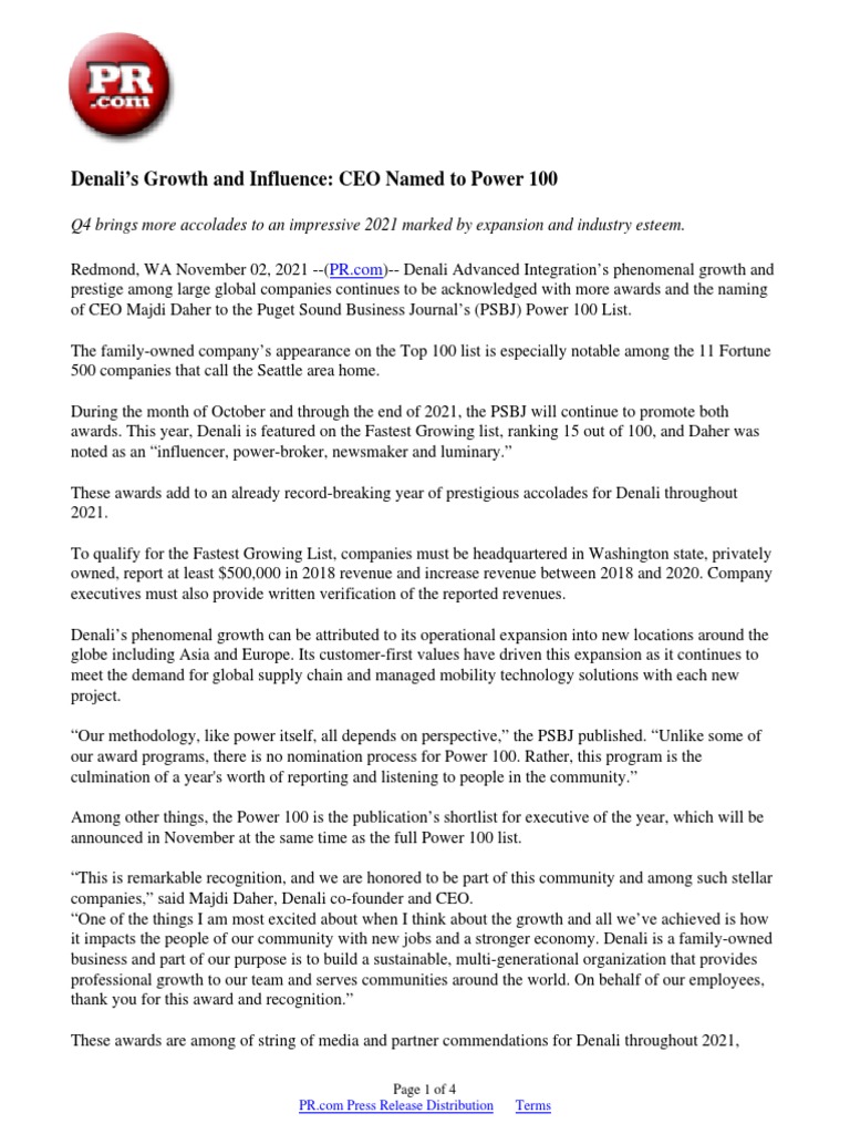 Denali's Growth and Influence: CEO Named To Power 100 | PDF ...