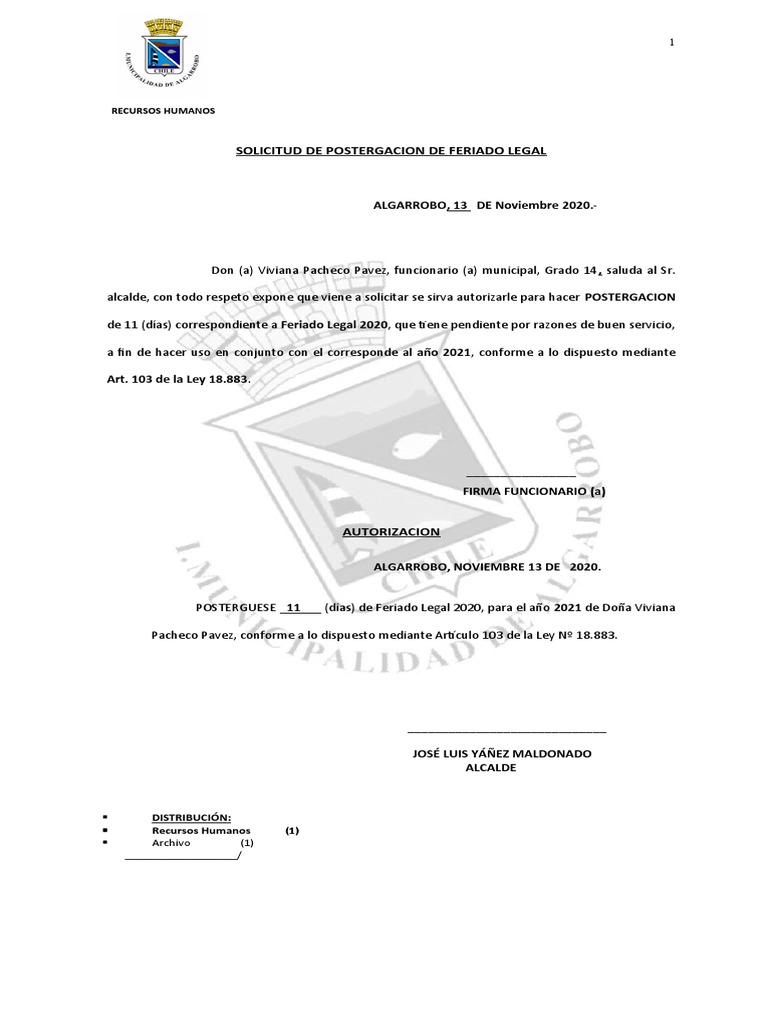 Formato Postergacion Feriado Legal1 | PDF