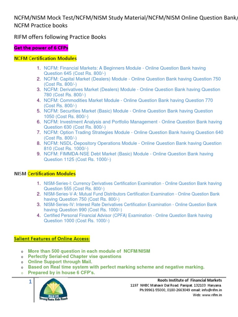 NCFM/NISM Exam Prep Resources | PDF | Financial Markets | Derivative ...