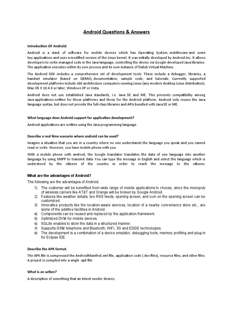 Sample Android Interview Question Book | PDF | Android (Operating ...