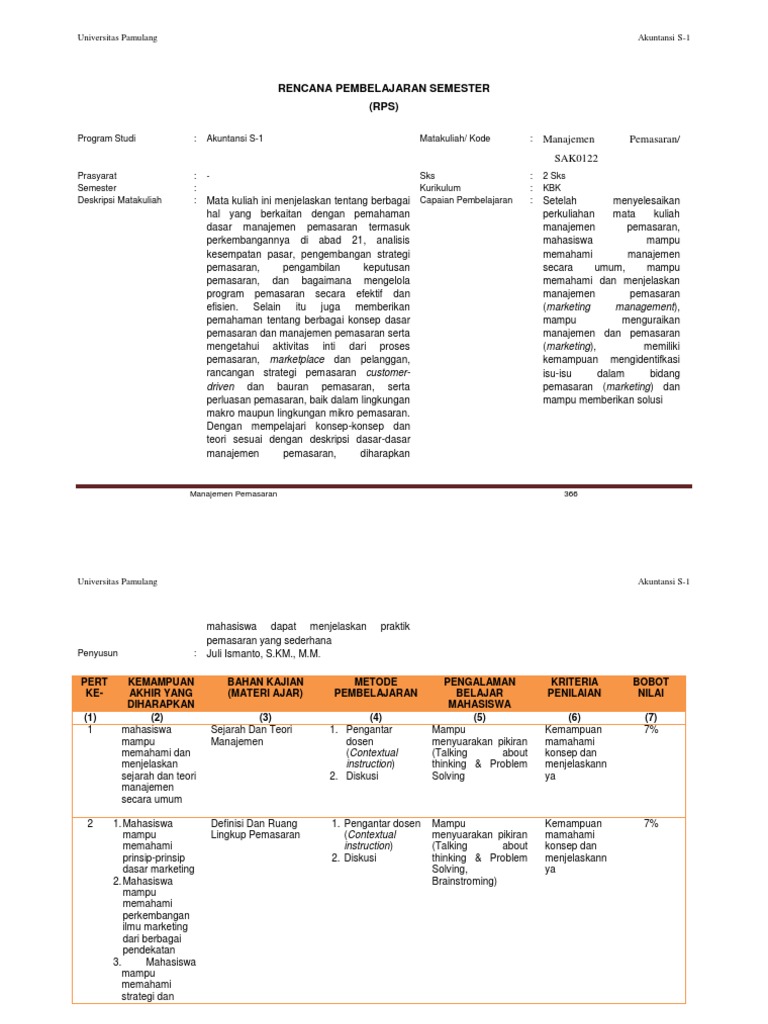 Rps Manajemen Pemasaran | PDF