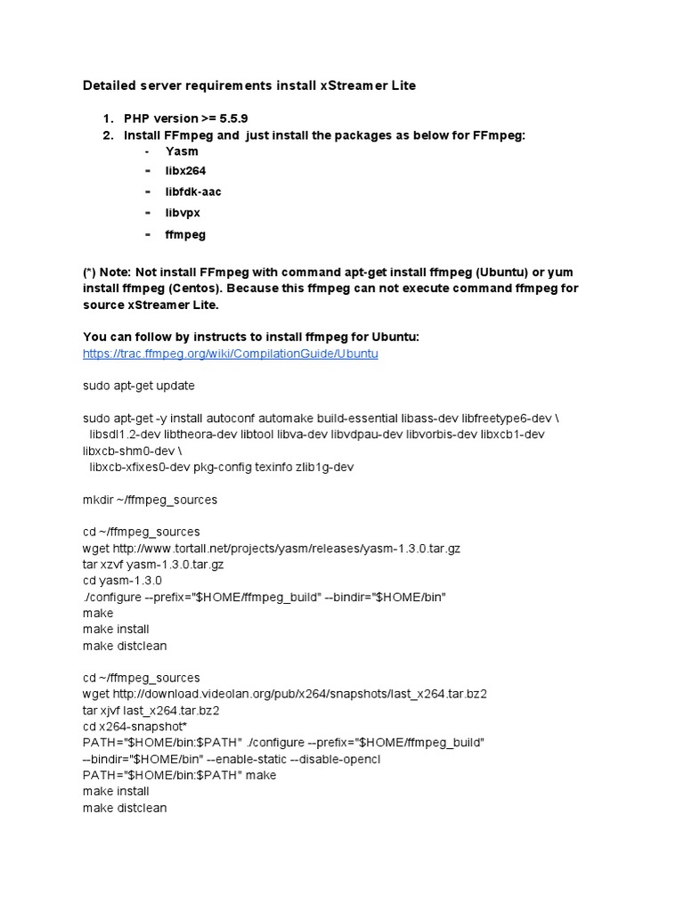 FFmpeg Installation for xStreamer Lite | PDF | Free Content | Unix Variants