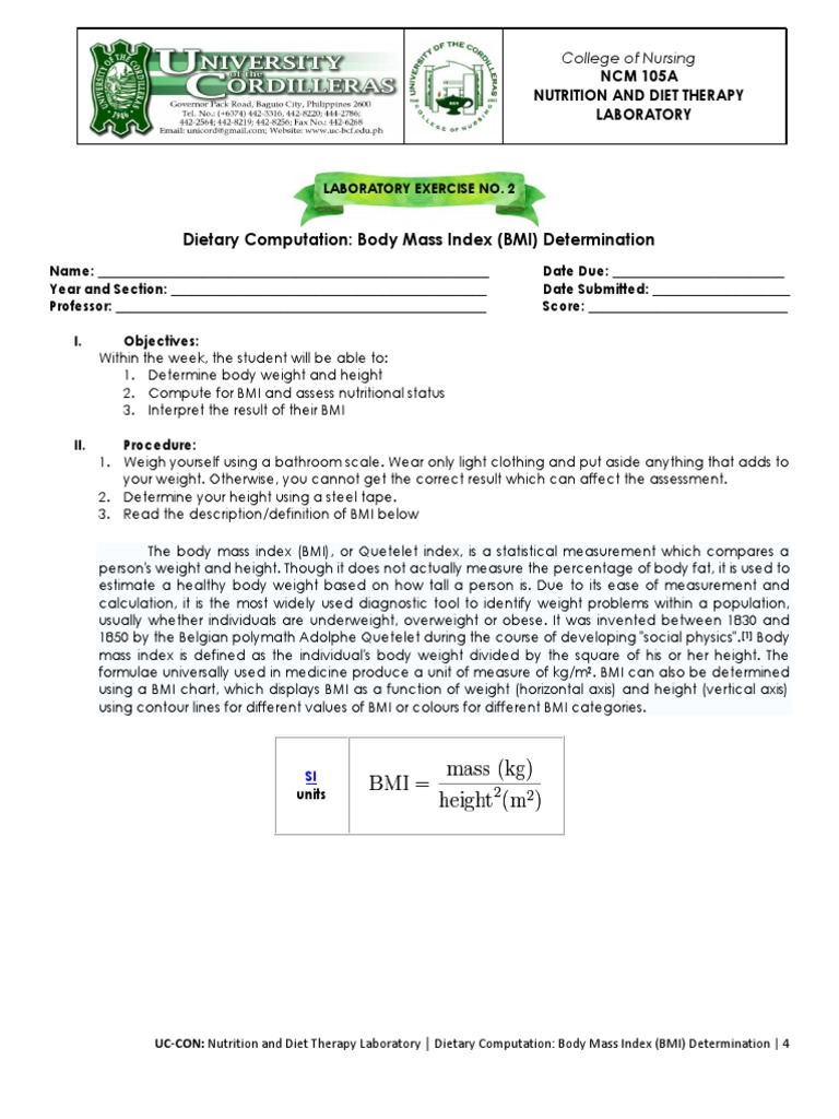 Determining Body Mass Index (BMI) and Assessing Nutritional Status ...