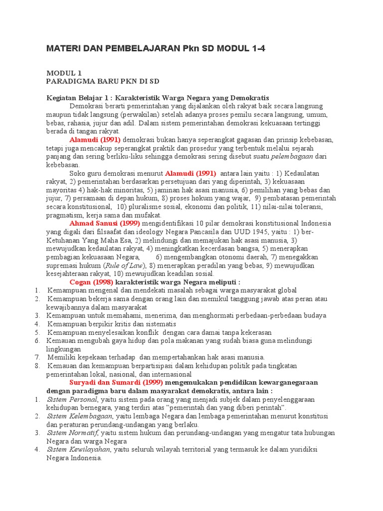 MATERI DAN PEMBELAJARAN PKN SD MODUL 1 | PDF