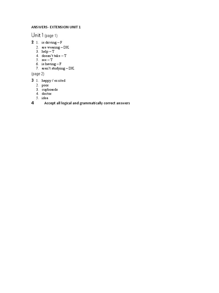 ANSWERS Extension Practice Unit 1 | PDF | Foreign Language Studies ...