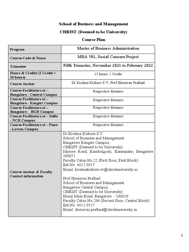 SCP MBA 581 Courseplan Approved | PDF | Non Governmental Organization ...