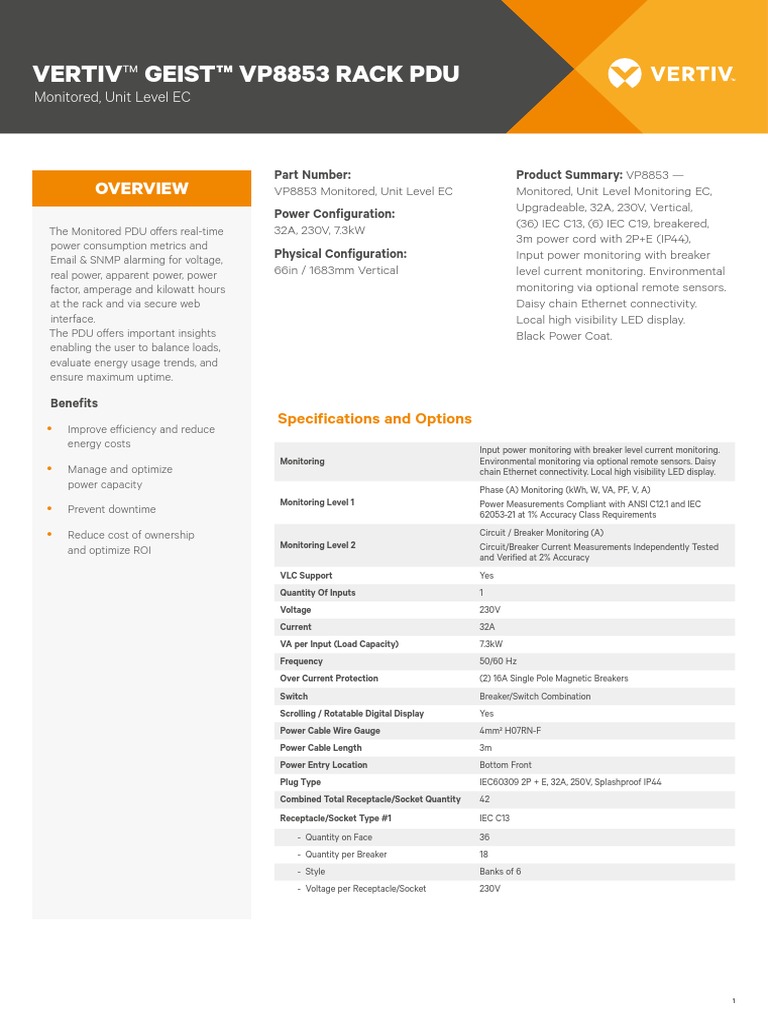 Vertiv™ Geist™ Vp8853 Rack Pdu: Monitored, Unit Level EC | PDF | Ac ...