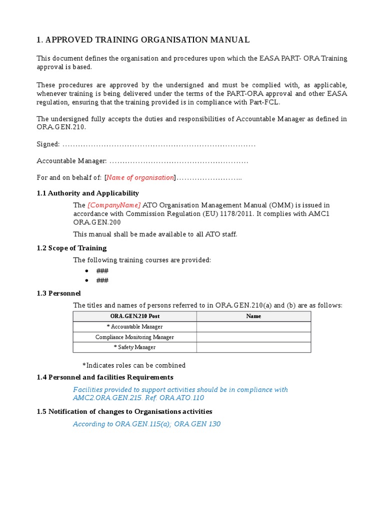 EASA Approved Training Organisation Manual | PDF | Regulatory ...