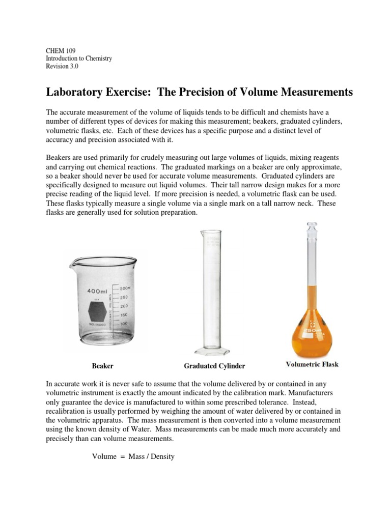 Laboratory Exercise: The Precision of Volume Measurements: CHEM 109 ...