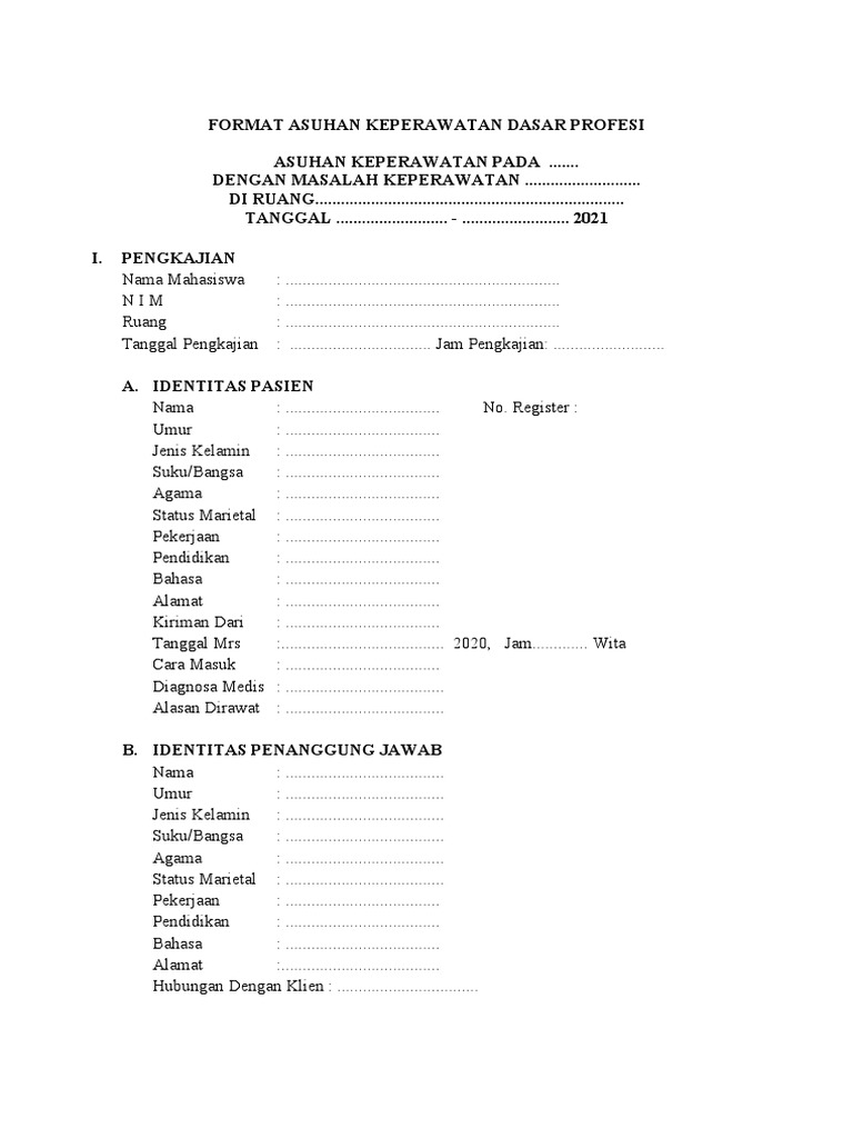 Format Asuhan Keperawatan Dasar Profesi | PDF