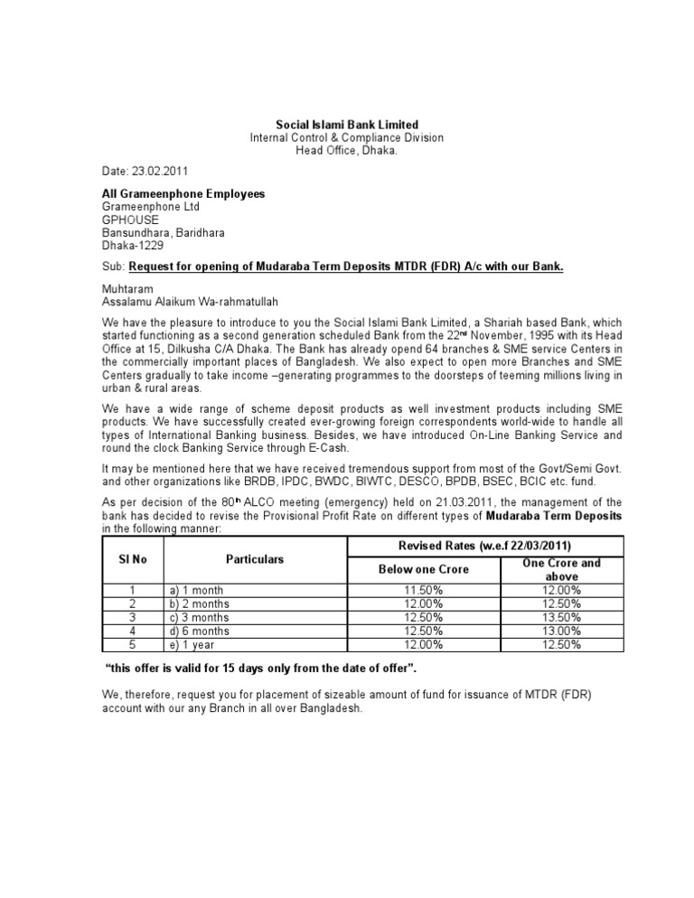 Deposit Offer Letter | PDF | Banking | Banks