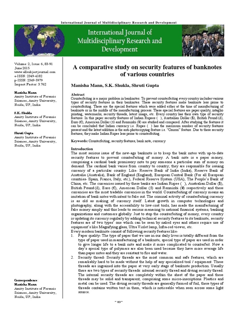 A Comparative Study On Security Features of Banknotes of Various ...