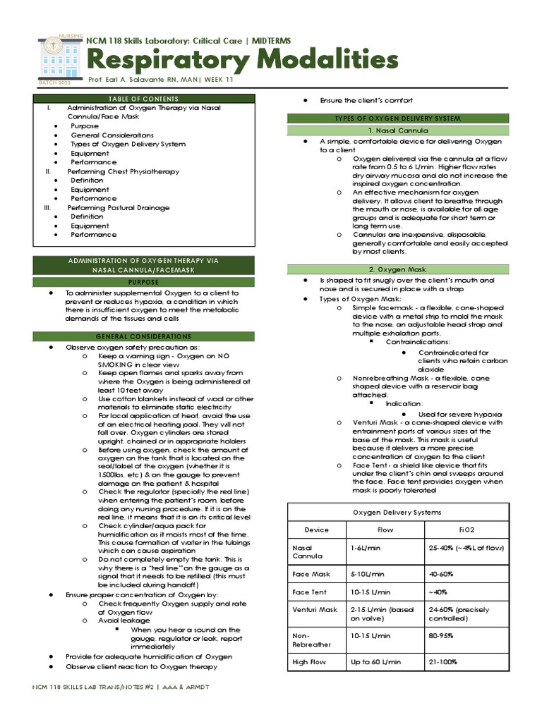 NCM 118 Skills Lab Week 11 | PDF | Clinical Medicine | Respiration