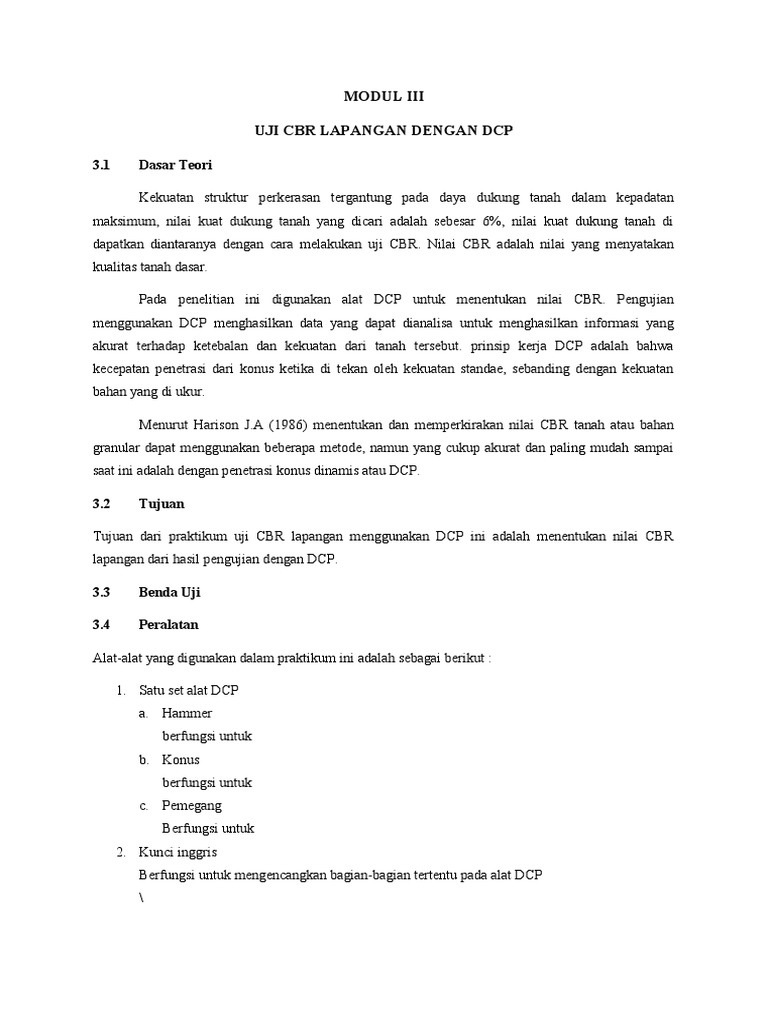 MODUL III CBR Lapangan Dengan DCP | PDF