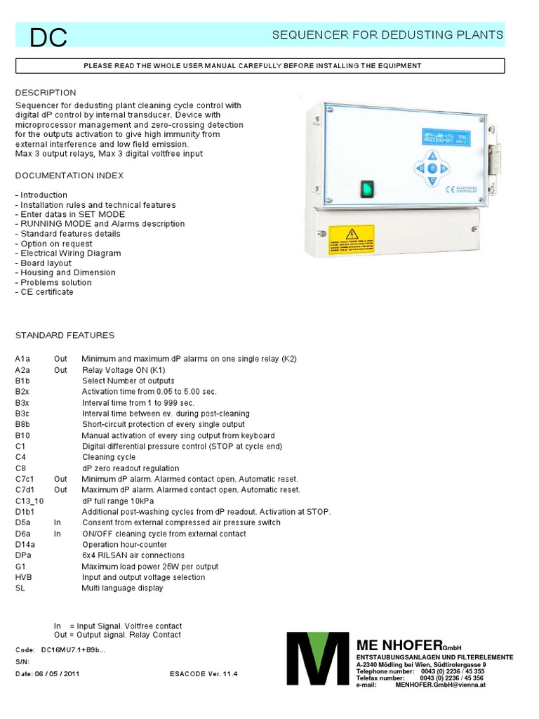 03 - Operating Manual Filter Control Unit | PDF | Relay | Switch