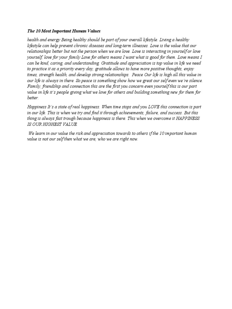 The 10 Most Important Human Values NTSP | PDF