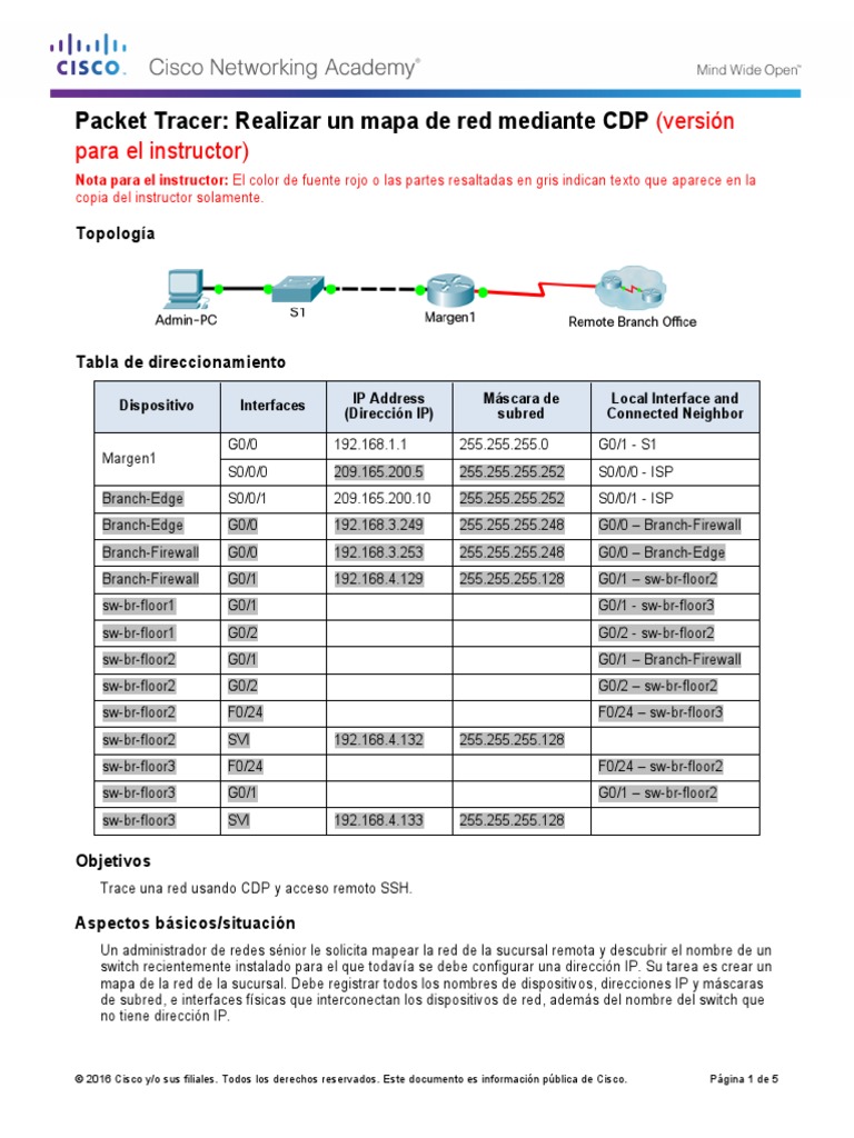 10114 Packet Tracer Map A Network Using Cdp Ilm Pdf Enrutador Computación 