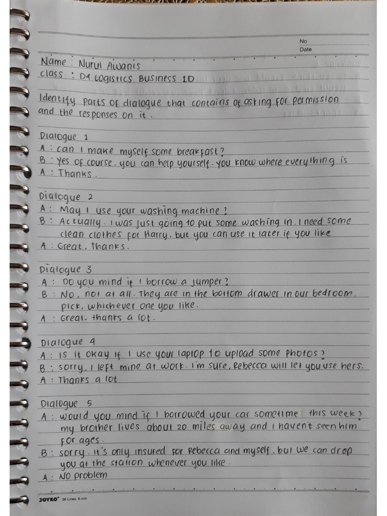 Task 1 Identify Parts of Dialogue (Nurul Awanis D4LB1D) | PDF