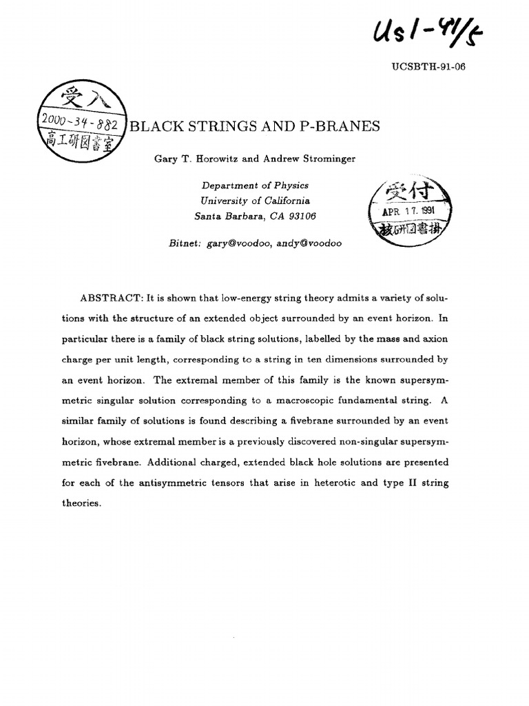 Black Strings and P-Branes | PDF | String Theory | Black Hole