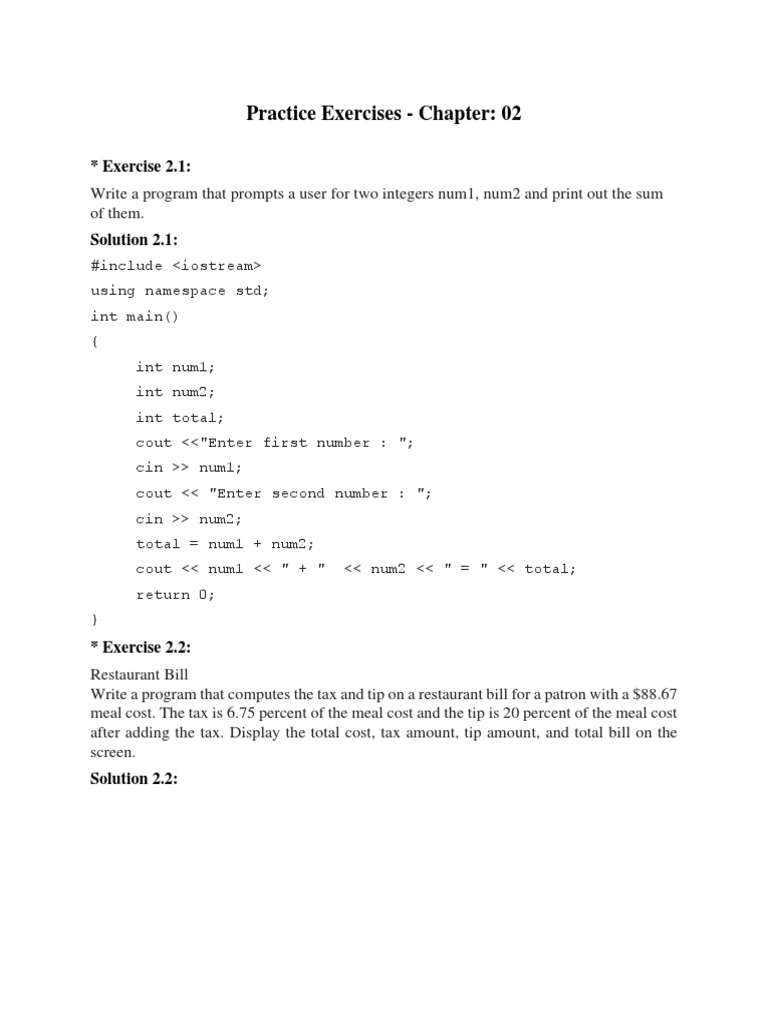 Practice Exercises - Chapter: 02: Exercise 2.1 | PDF | Area | Arithmetic