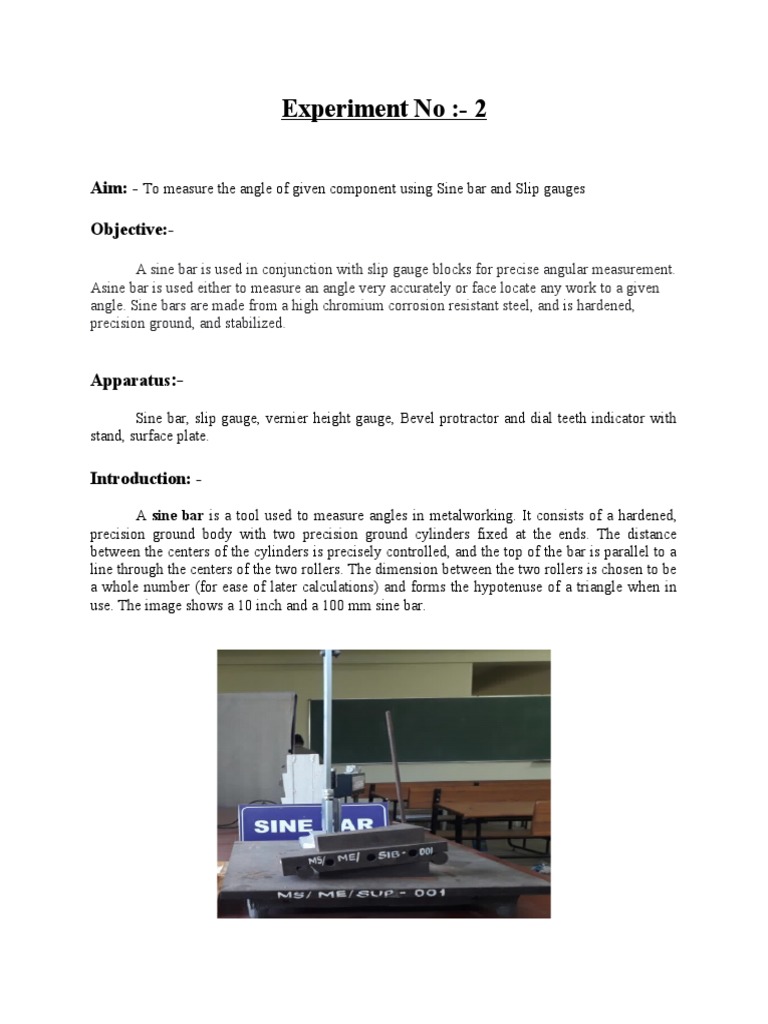 Sine Bar Angle Measurement Experiment | PDF | Sine | Tools