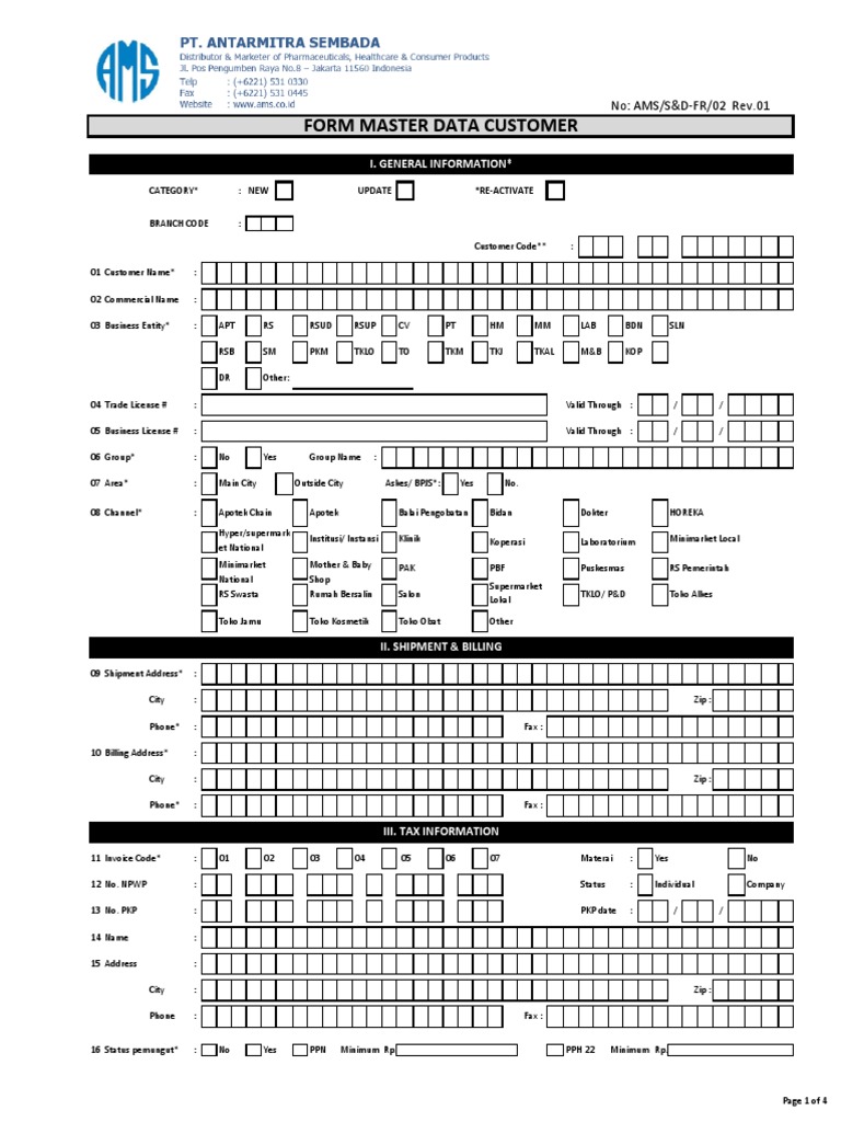 Form Master Data Customer: I. General Information | PDF | Payments | Banks