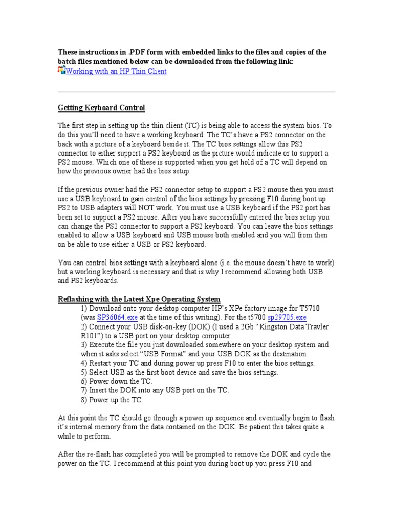HP Thin Client T5710 Setup Guide | PDF | Booting | Bios