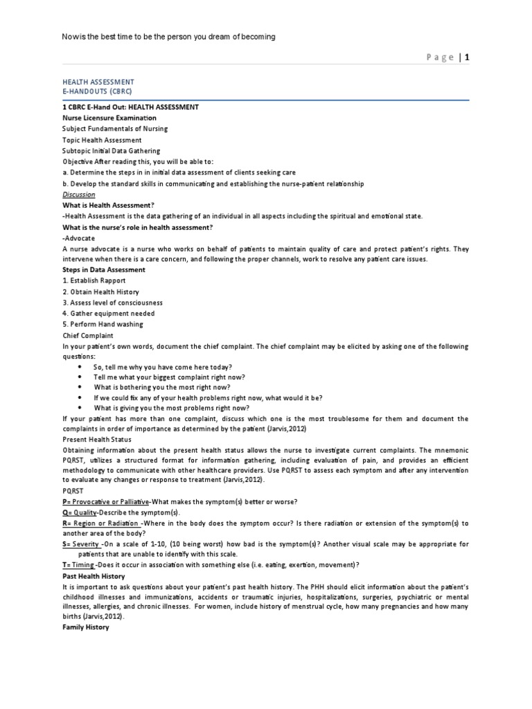 Health Assessment Notes | PDF | Skin | Pulse