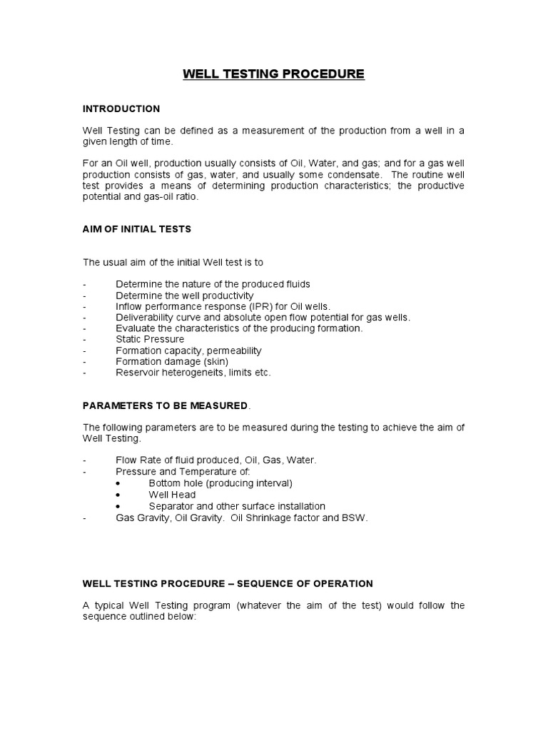 Well Test Procedure | PDF | Oil Well | Petroleum Reservoir