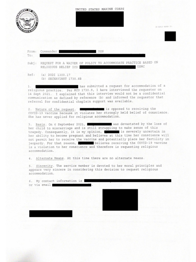 Usmc Exception Request Letter