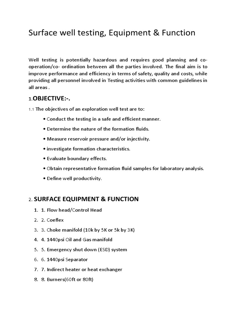 Surface Well Testing Equipment Overview | PDF | Valve | Pressure ...