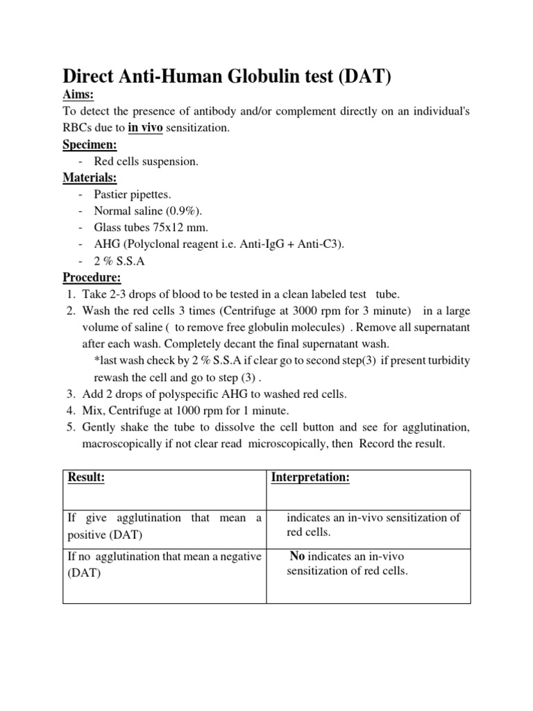 Direct and Indirect Antiglobulin Tests | PDF | Antibody | Red Blood Cell