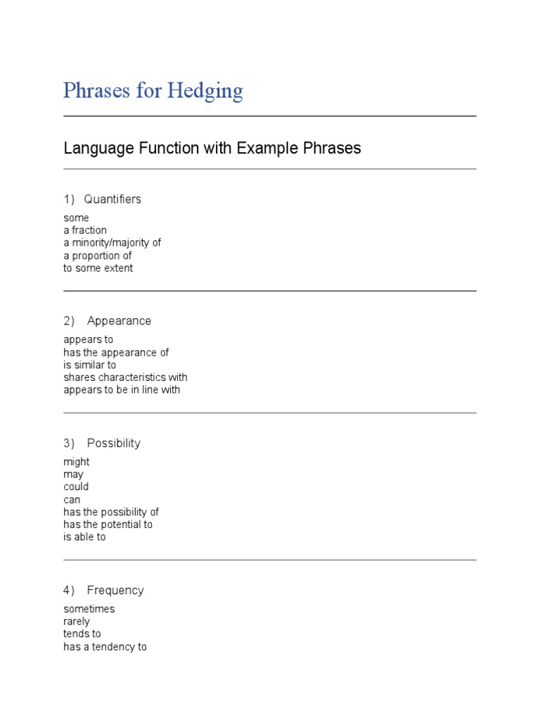 Phrases For Hedging | PDF