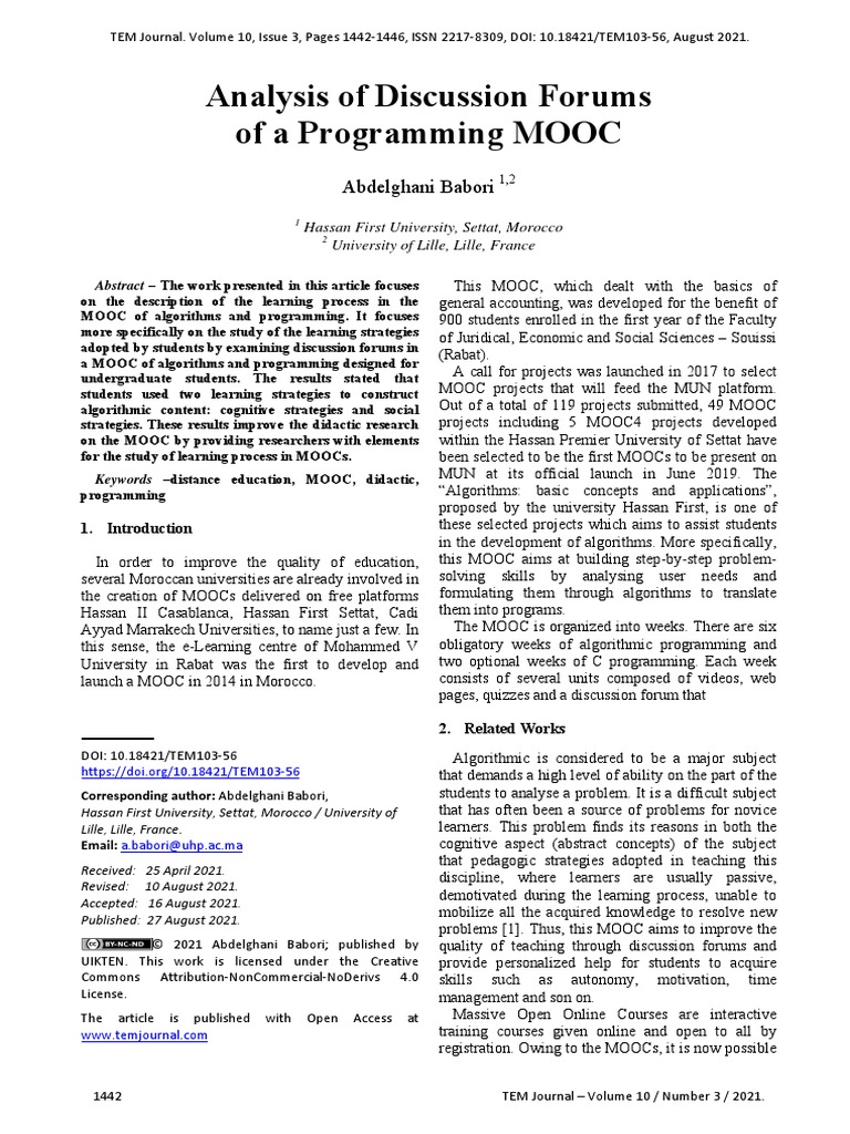 Analysis of Discussion Forums | PDF | Massive Open Online Course | Learning