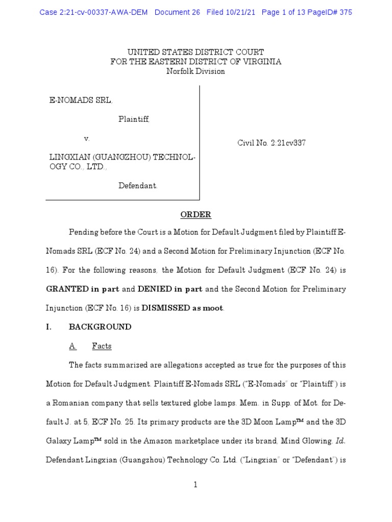 26 - Order For Default Judgment | PDF | Injunction | Default Judgment