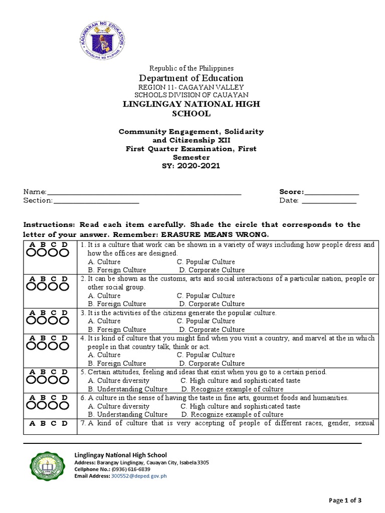1st-Quarter - Summative Exam-Community Engagement, Solidarity and ...