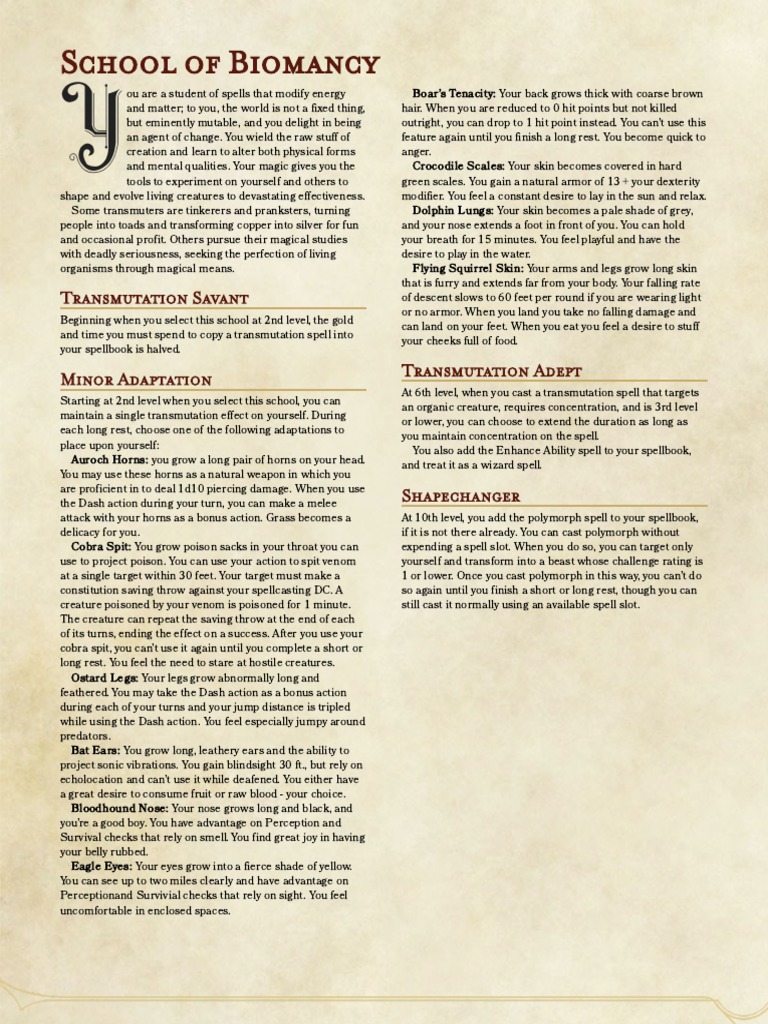 School of Transmutation - Biomancy | PDF | Zoology