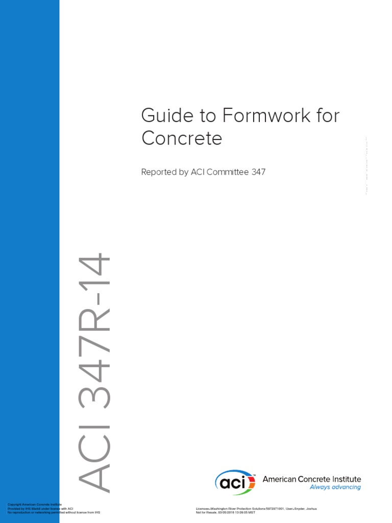 ACI 347R-14, Guide To Formwork For Concrete | PDF | Concrete ...
