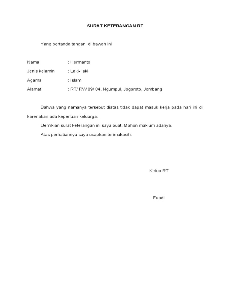 Surat Keterangan RT | PDF