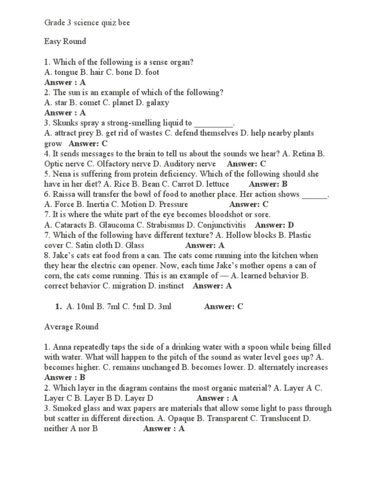 Grade 3 Science Quiz Bee | PDF | Applied And Interdisciplinary Physics ... Grade 3 Science Quiz Bee | PDF | Applied And Interdisciplinary Physics ...