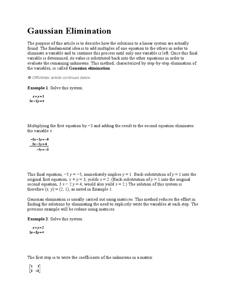 Gaussian Elimination: Example 1: Solve This System | PDF | System Of ...