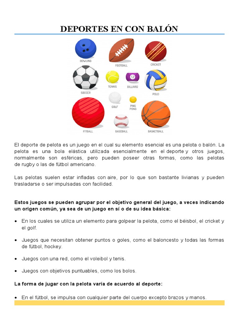 Principales deportes con pelota | PDF | Pelota | Equipo deportivo
